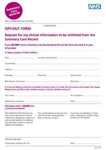 Summary Care Record opt out form – Abbey Wood Surgery
